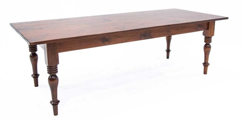 8 Foot Farm Table – Turned Legs – Columbia Tent Rentals